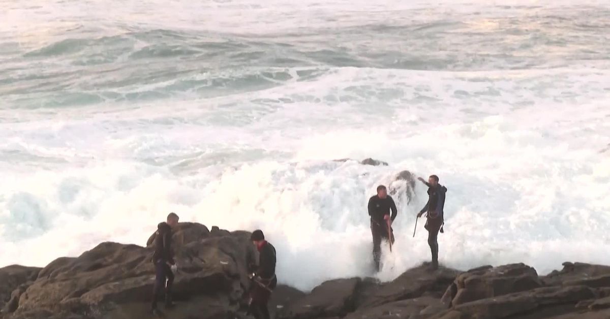 El fuerte oleaje en Galicia complica el trabajo de los percebeiros